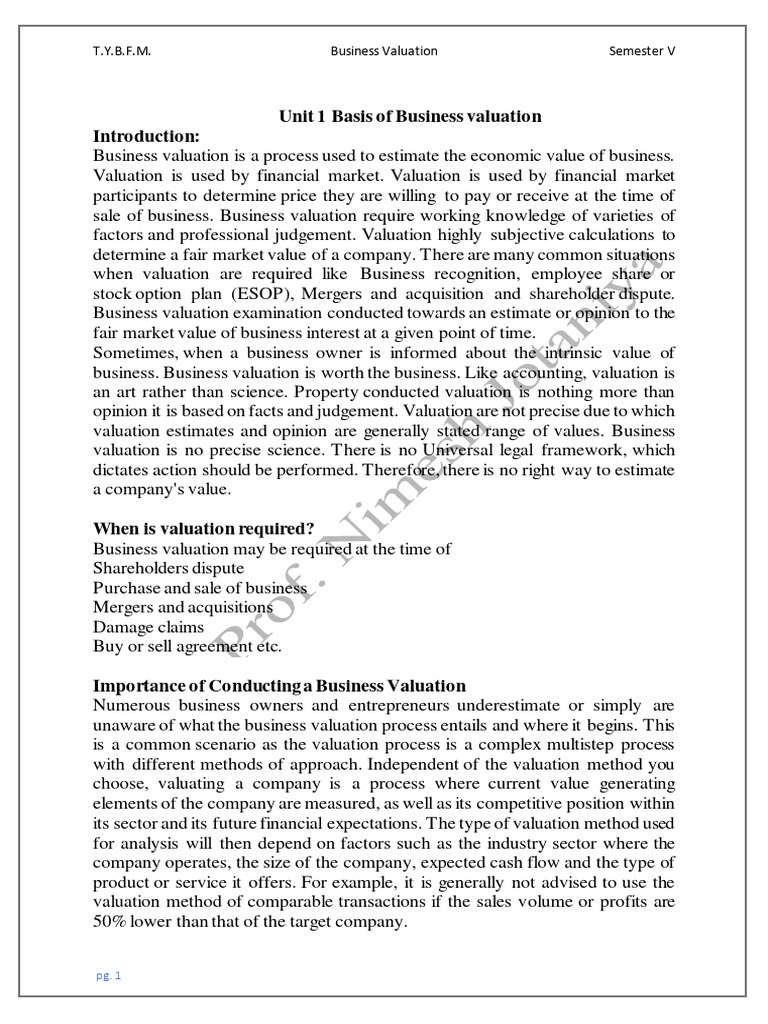 Unit 1 Basis of Business Valuation: T.Y.B.F.M. Business Valuation ...