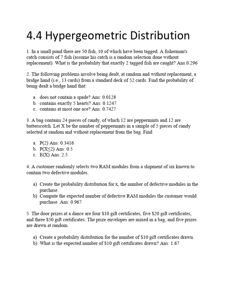 4.4 Hypergeometric Distribution HW | PDF | Teaching Methods & Materials ...