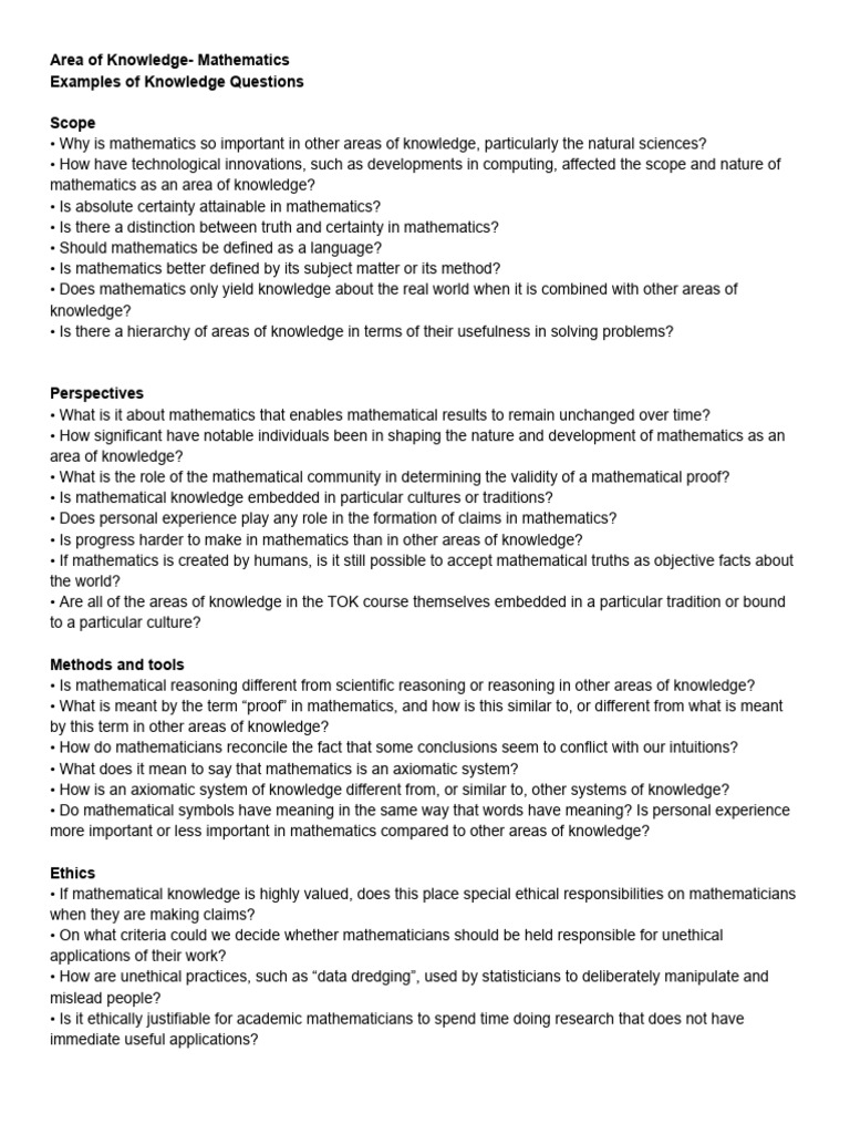 Area of Knowledge- Mathematics | PDF | Mathematics | Knowledge