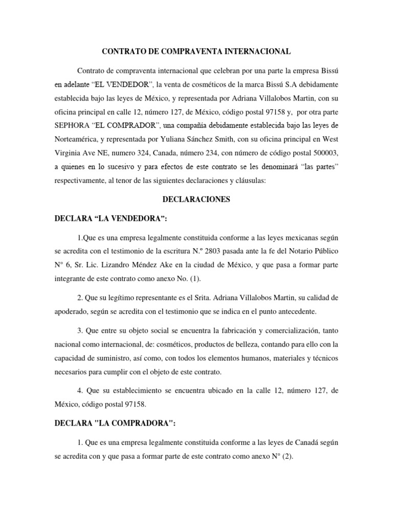 Contrato de Compraventa Internacional | PDF | Pagos | El comercio internacional