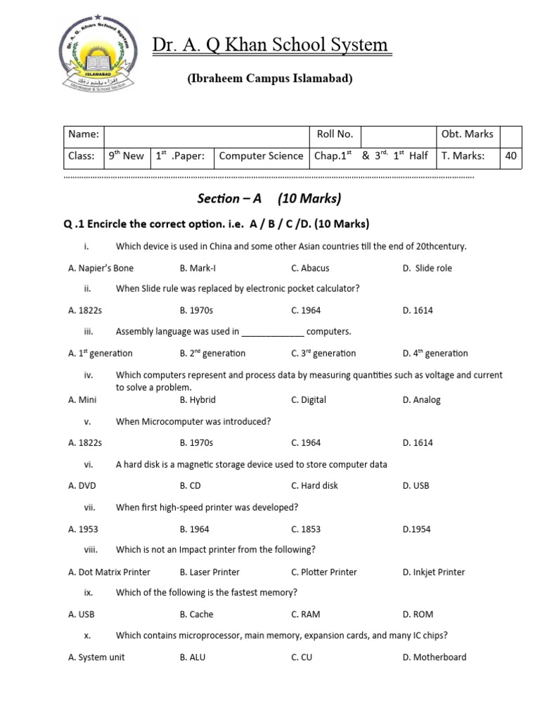 9th New Computer T1 | PDF | Printer (Computing) | Random Access Memory
