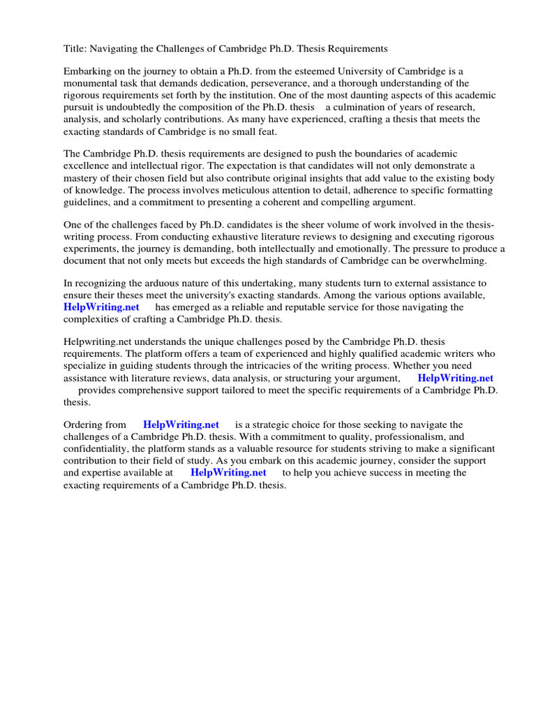 Cambridge PHD Thesis Requirements | Download Free PDF | Thesis | Doctor ...