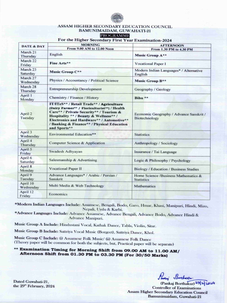 Hs 1st Year Routine 2024 | PDF
