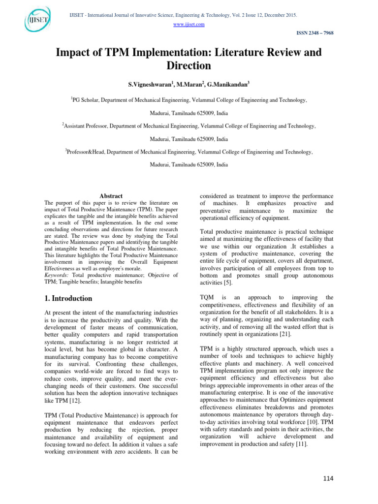 Impact of TPM Implementation Literature | PDF | Employment | Business Process