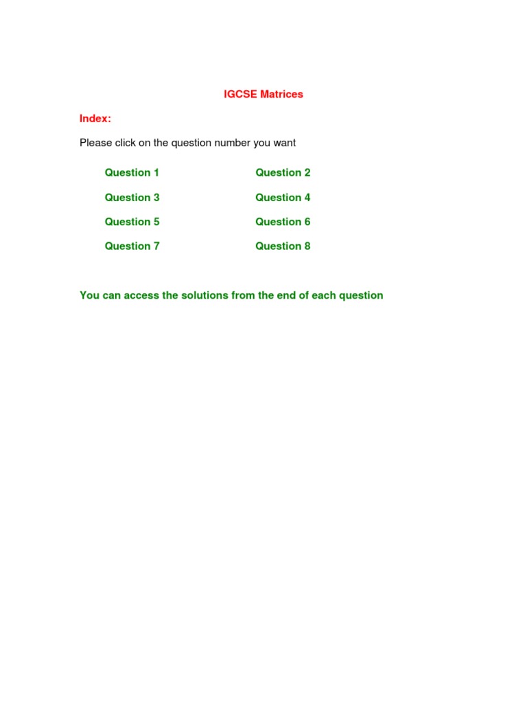 IGCSE Matrices | PDF | Matrix (Mathematics) | Operator Theory
