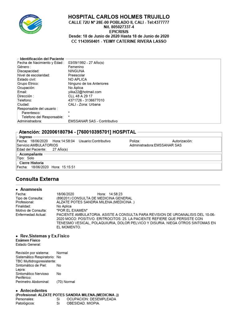 Epicrisis Hematuria En Paciente Femenina Pdf Enfermedades Y Trastornos Causas De La Muerte