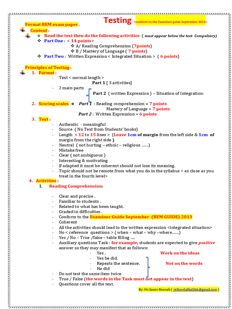 Testing - BEM Format Guide 2013 Sample | PDF