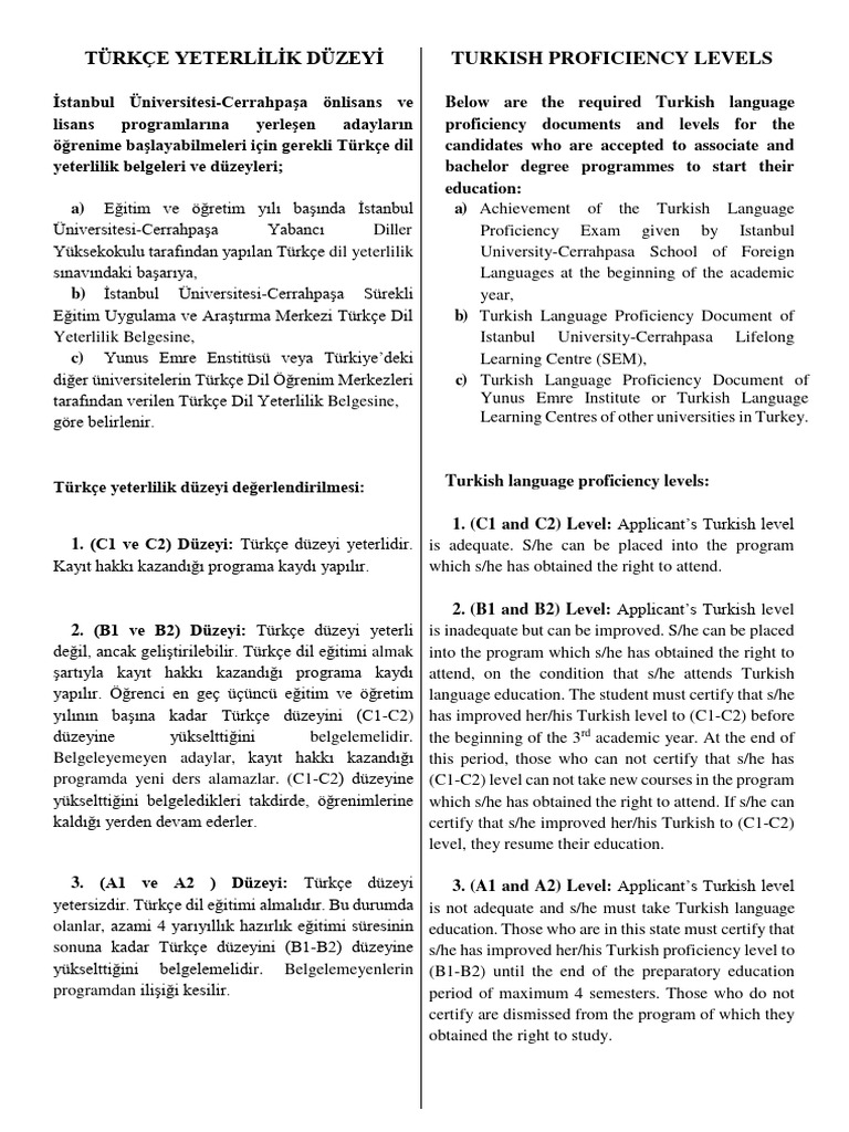 Turkce Yeterlilik Duzeyleri | PDF Turkce Yeterlilik Duzeyleri | PDF