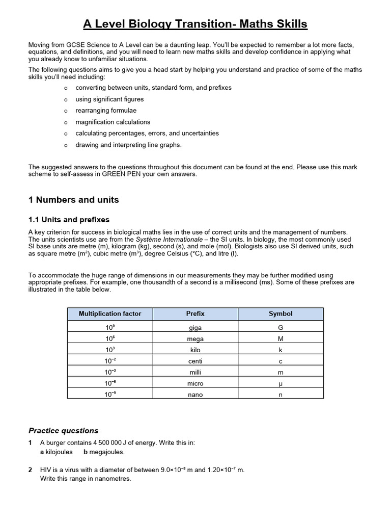 Biology Transition GCSE To A-Level Maths Skills.198932711 | PDF