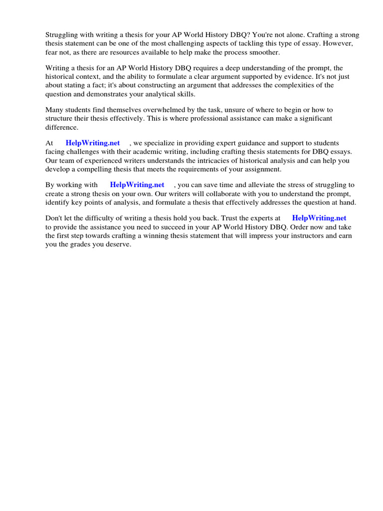 AP World History DBQ Thesis Help | PDF | Essays | Thesis