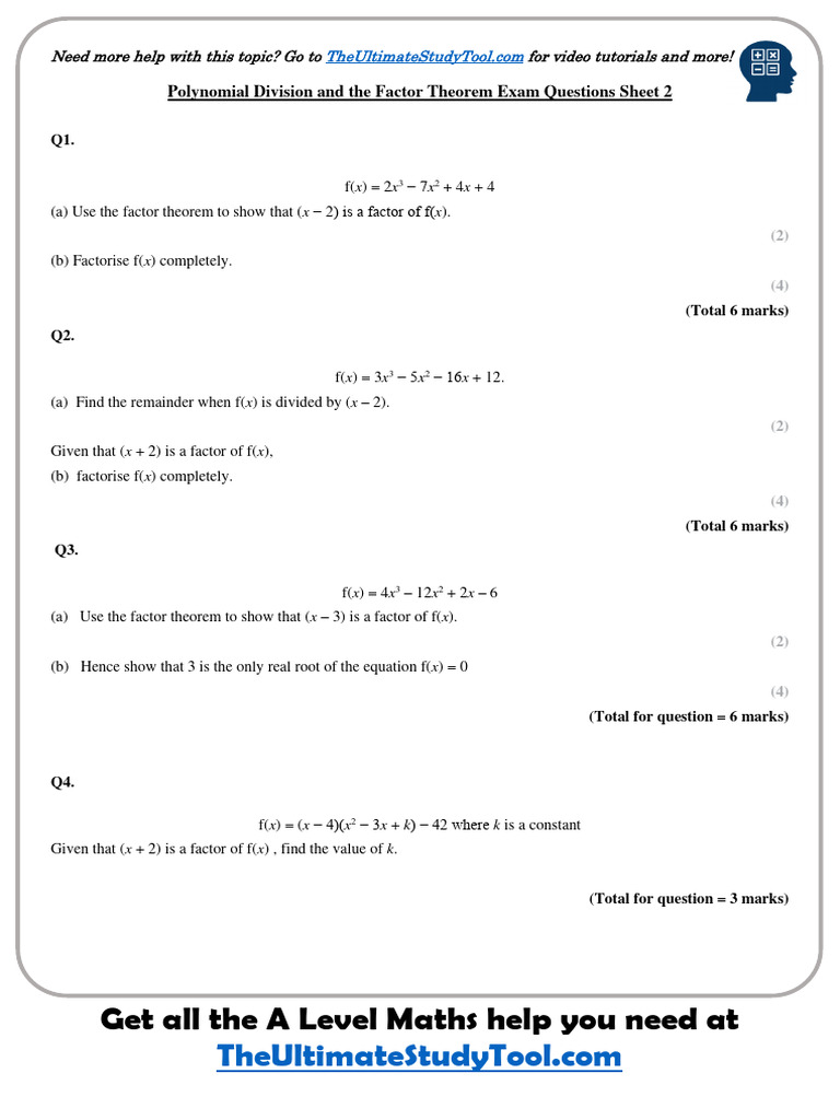 A Level Maths: Polynomial Division Guide | PDF | Factorization | Equations