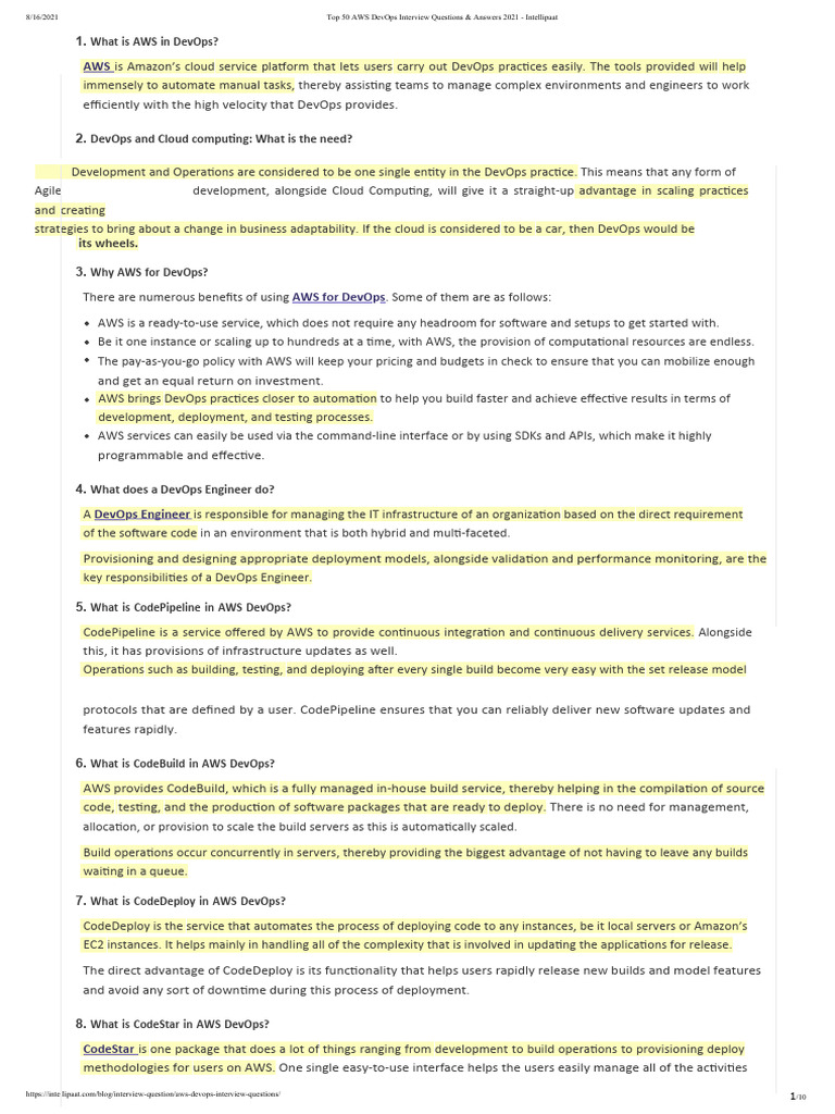 Top 50 AWS DevOps Interview Questions & Answers 2021 - Intellipaat | PDF | Cloud Computing ...