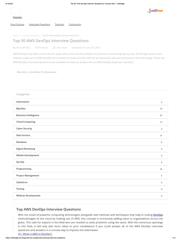 TTop 50 AWS DevOps Interview Questions & Answers 2021 - Intellipaat | PDF