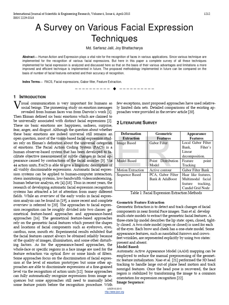 Researchpaper A Survey On Various Facial Expression Techniques Pdf