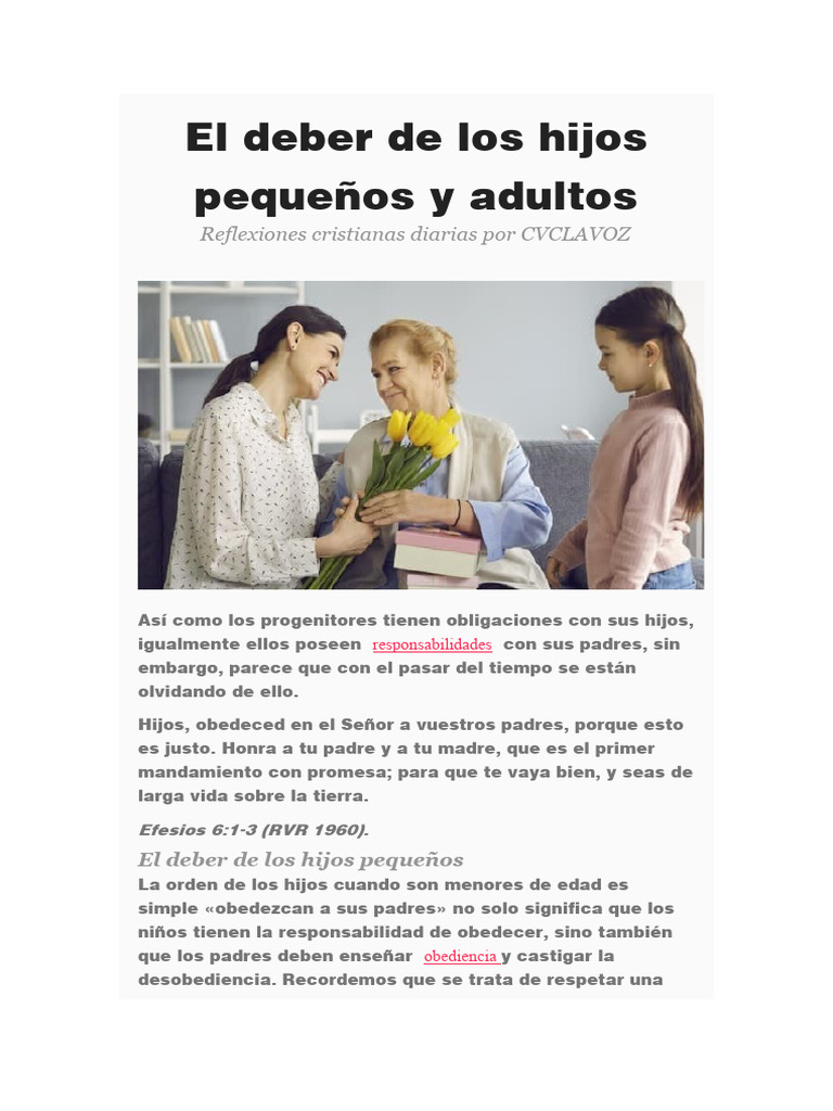 El Deber de Los Hijos Pequeños y Adultos | PDF