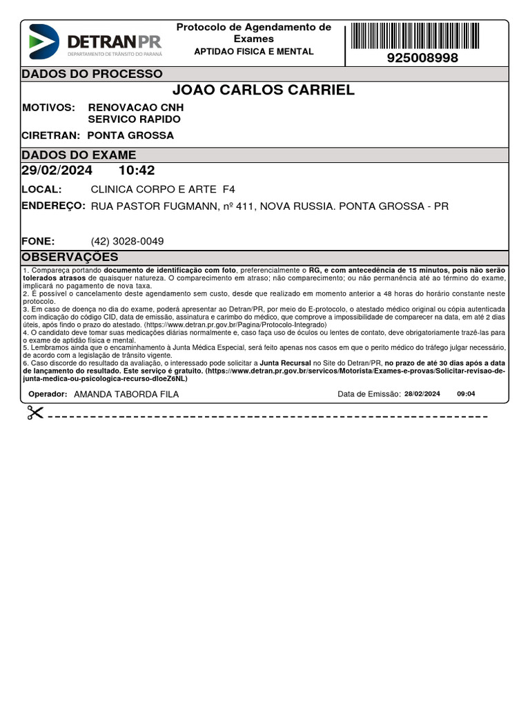 Protocolo Agendamento | PDF