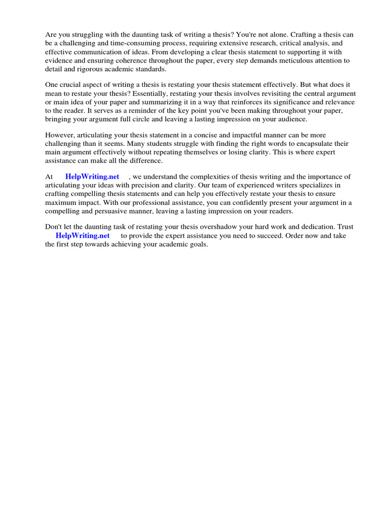 What Does It Mean To Restate Your Thesis | PDF | Essays | Thesis