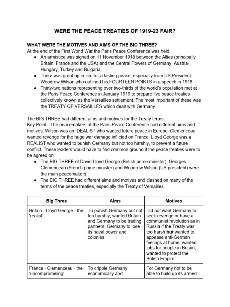 Were The Peace Treaties of 1919-23 Fair | PDF | Treaty Of Versailles ...