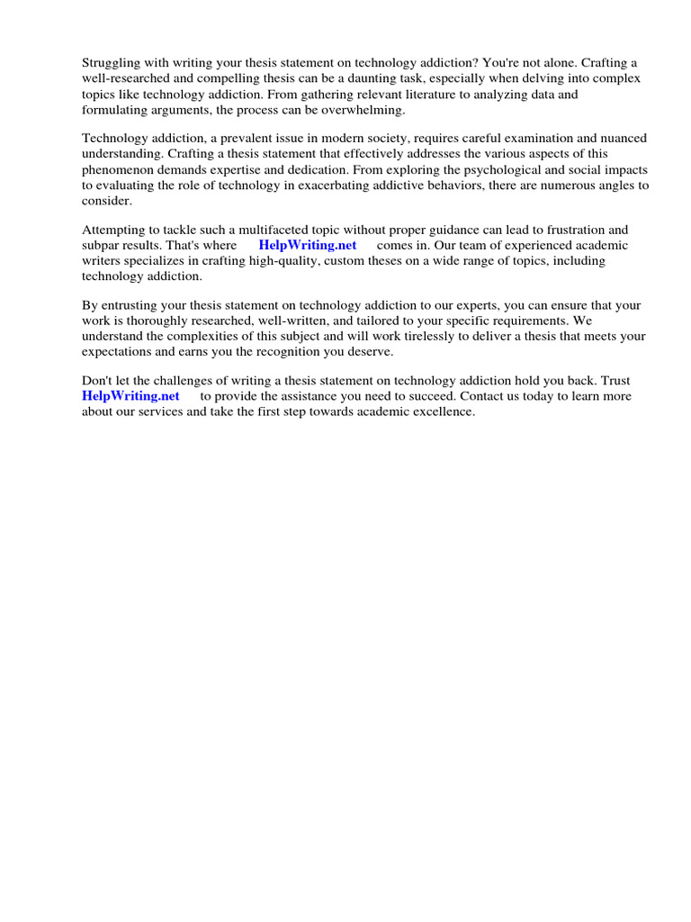 Thesis Statement On Technology Addiction | PDF | Internet | Mobile Phones