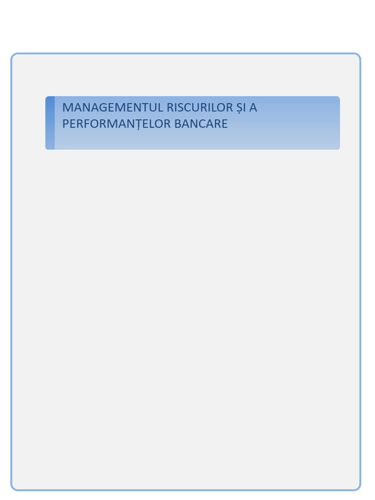 Managementul Riscurilor Si A Performantelor Bancare v2 | PDF