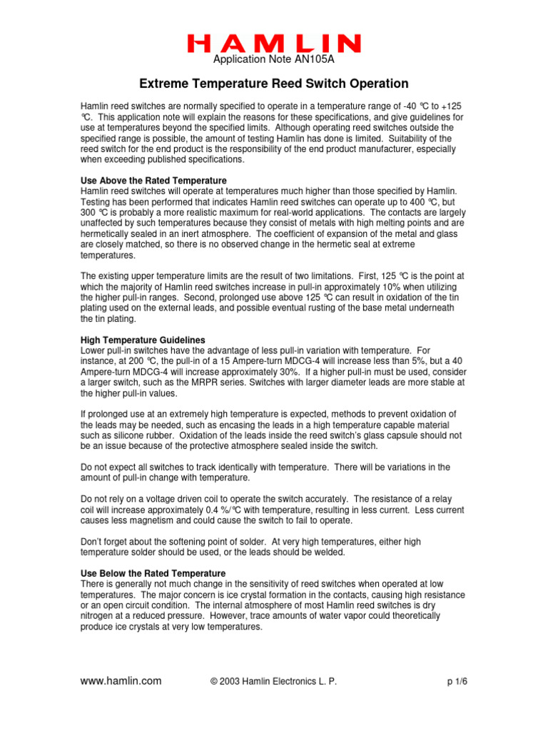 Extended Temperature Operation | PDF | Switch | Lead