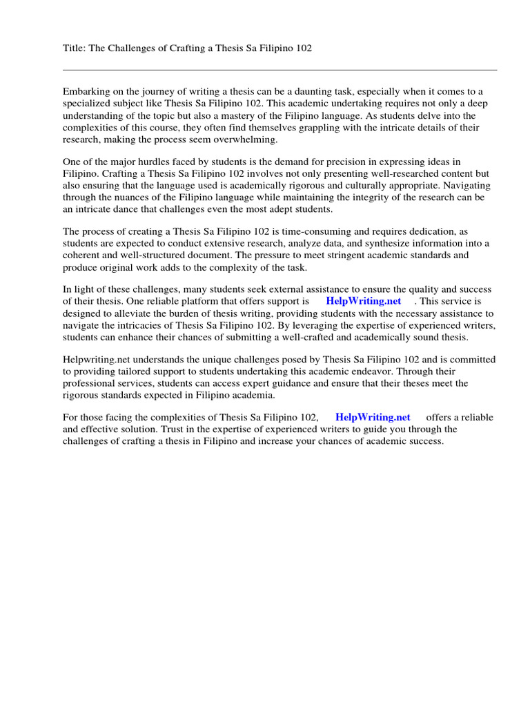 Thesis Sa Filipino 102 Pdf Tagalog Language Linguistics