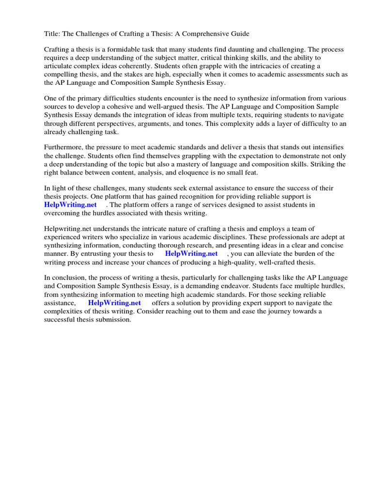 AP Language and Composition Sample Synthesis Essay | PDF