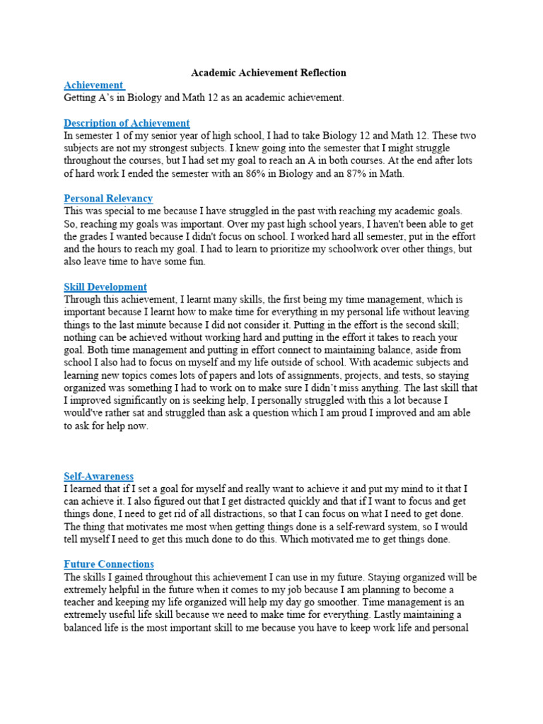 Academic Achievement Reflection | PDF