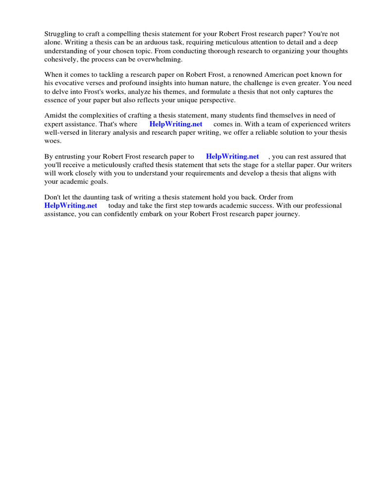 Thesis Statement For Robert Frost Research Paper | PDF | Poetry | Classics