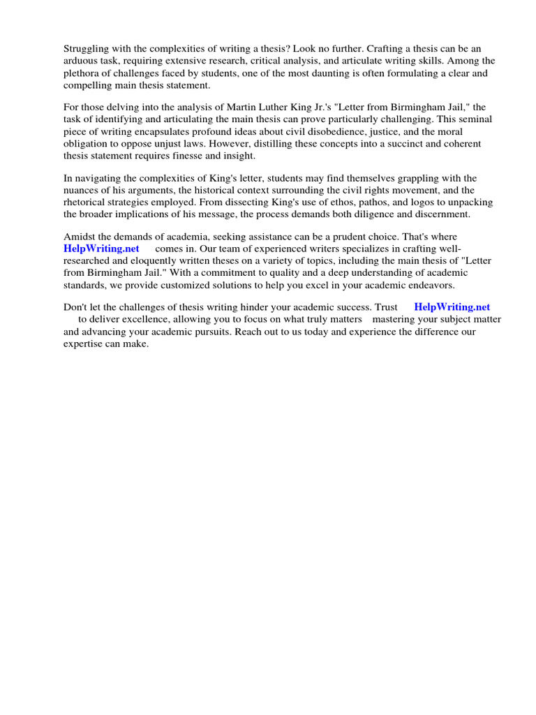 Letter From Birmingham Jail Main Thesis | PDF | Martin Luther King Jr.