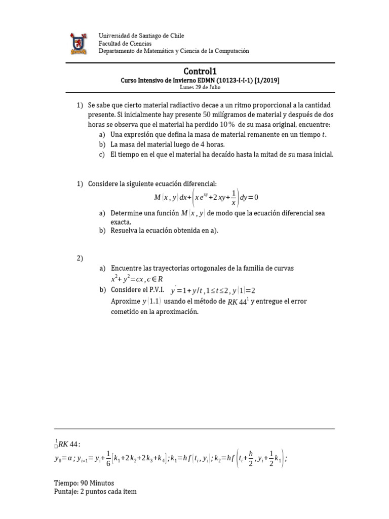 Control 1: Decaimiento Radiactivo y Ecuaciones Diferenciales | PDF | Ecuaciones | Ecuaciones ...