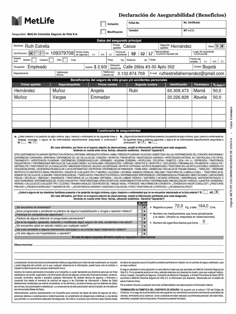 Formato Metlife Seguro de Vida | PDF