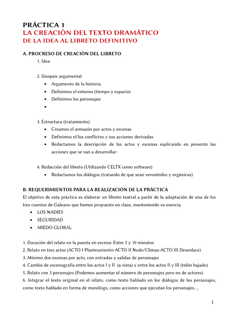 Practica 1 Creacion Del Texto Dramático. de La Idea Al Libreto ...