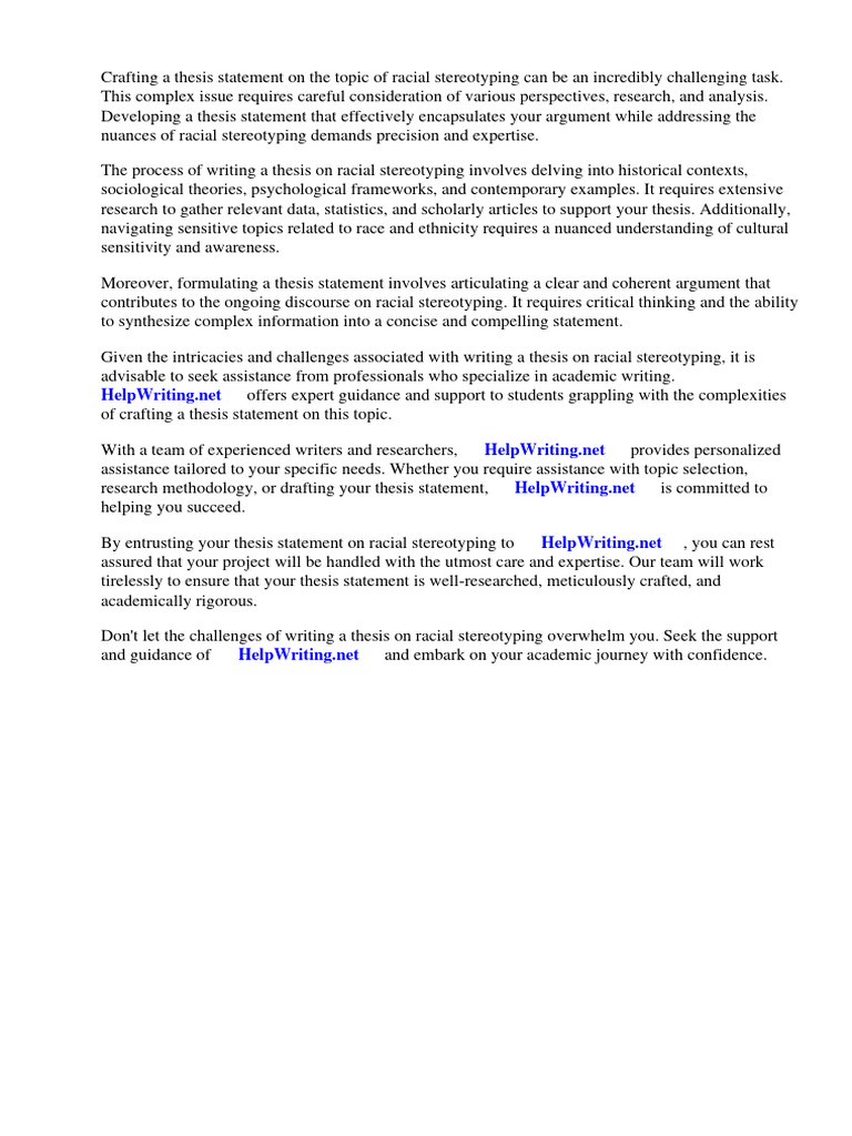 Thesis Statement Racial Stereotyping | PDF