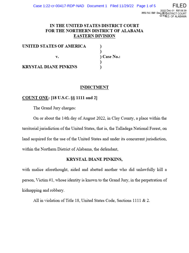Krystal Pinkins Indictment | PDF | Aiding And Abetting | Indictment