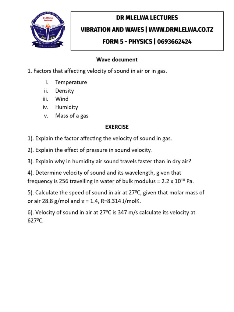 Factors Affecting Sound Velocity | PDF