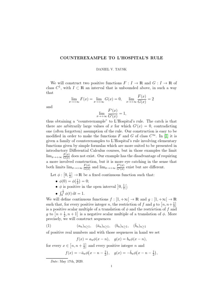 Counter Example LHospital | PDF | Function (Mathematics) | Mathematics