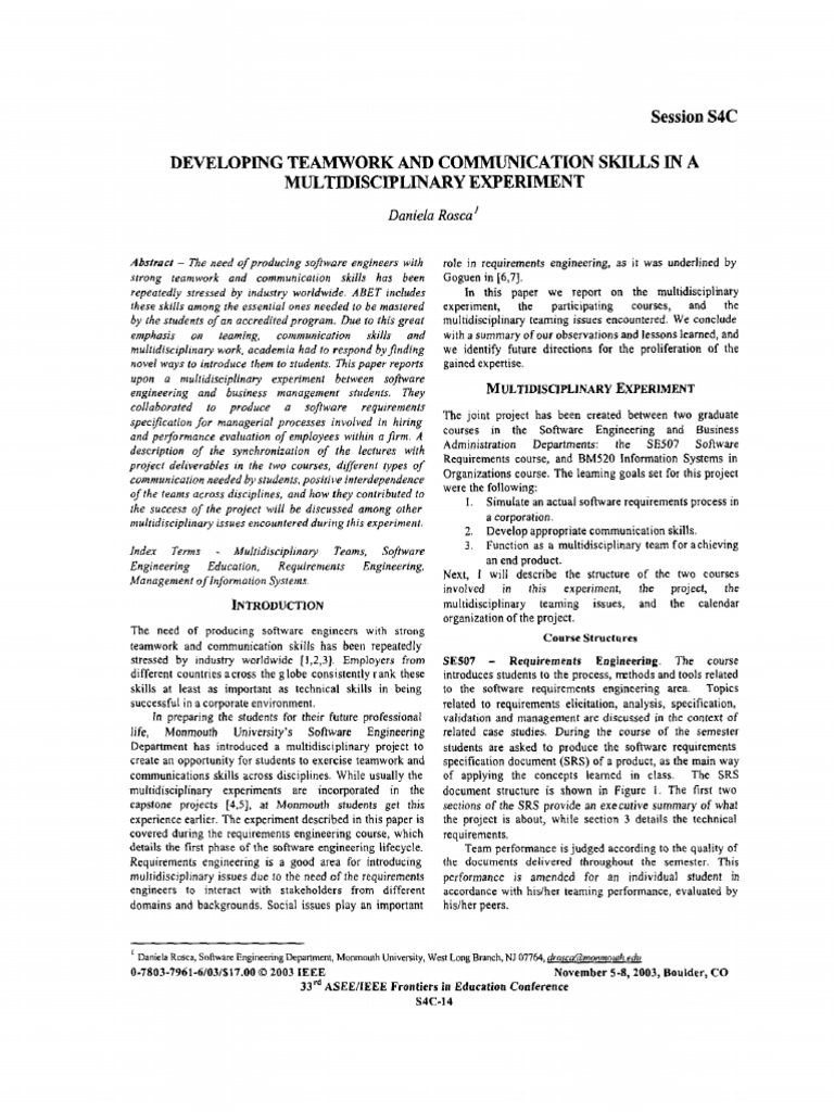 Developing Teamwork and Communication Skills in A Multidisciplin | Download Free PDF ...