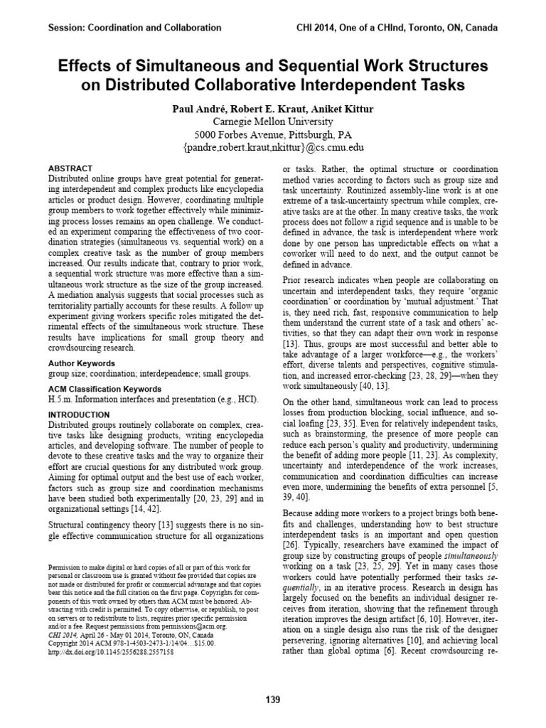 Effects of Simultaneous and Sequential Work Structures On Distributed Collaborative ...