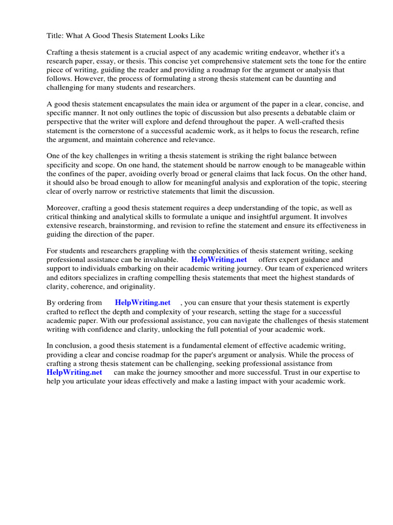 What A Good Thesis Statement Looks Like | PDF | Essays | Thesis