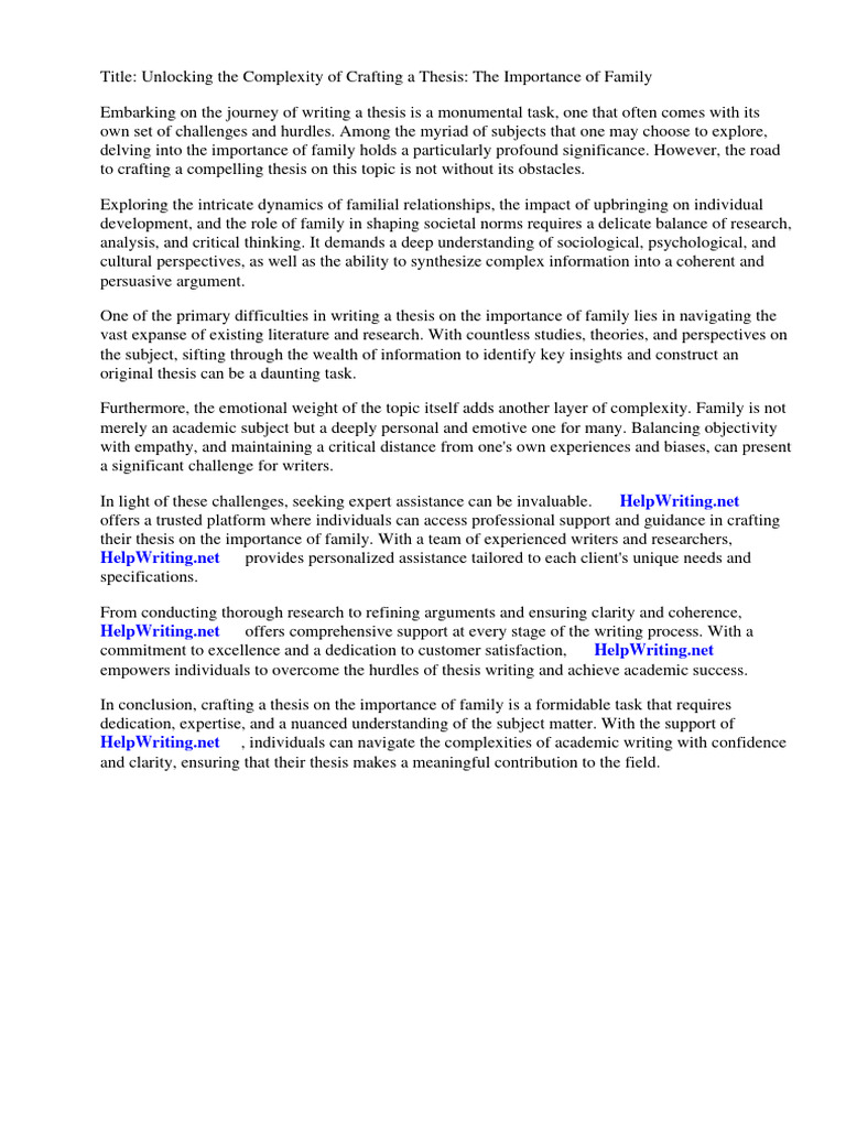 The Importance of Family Thesis Statement | PDF | Wellness