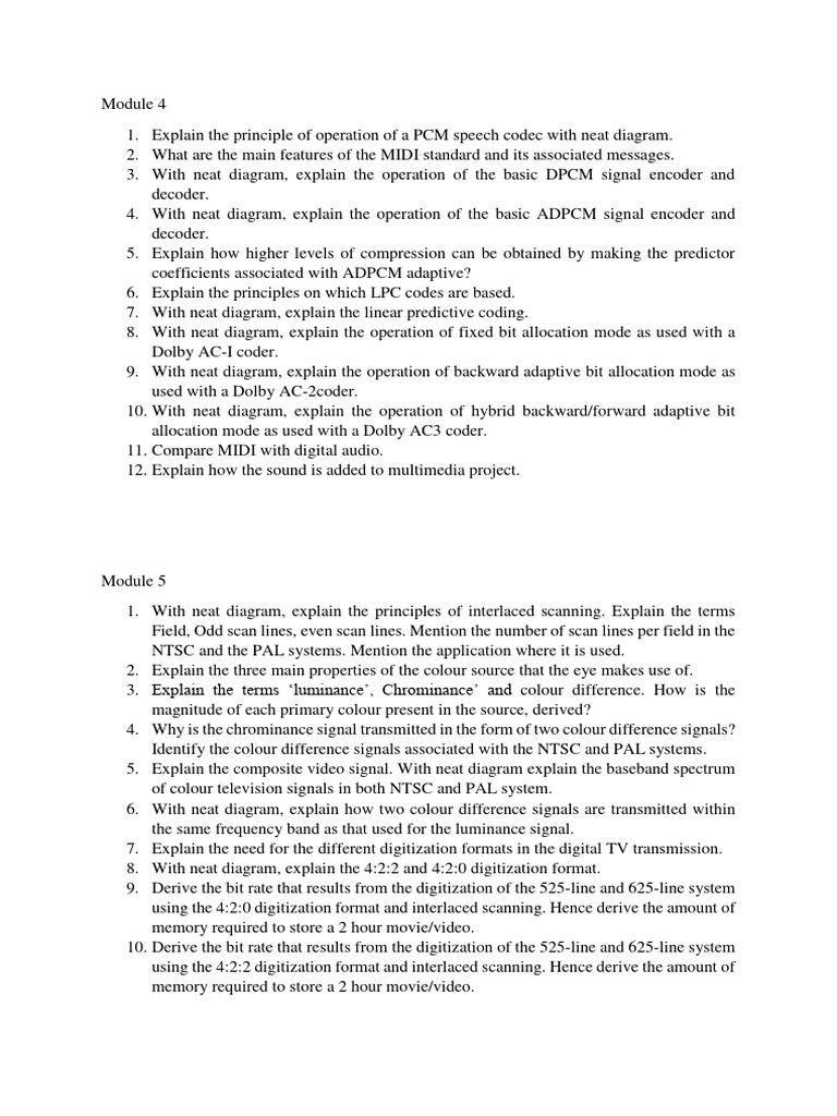 Module 4 - 5 Question Bank - SPM | PDF | Video | Data Compression