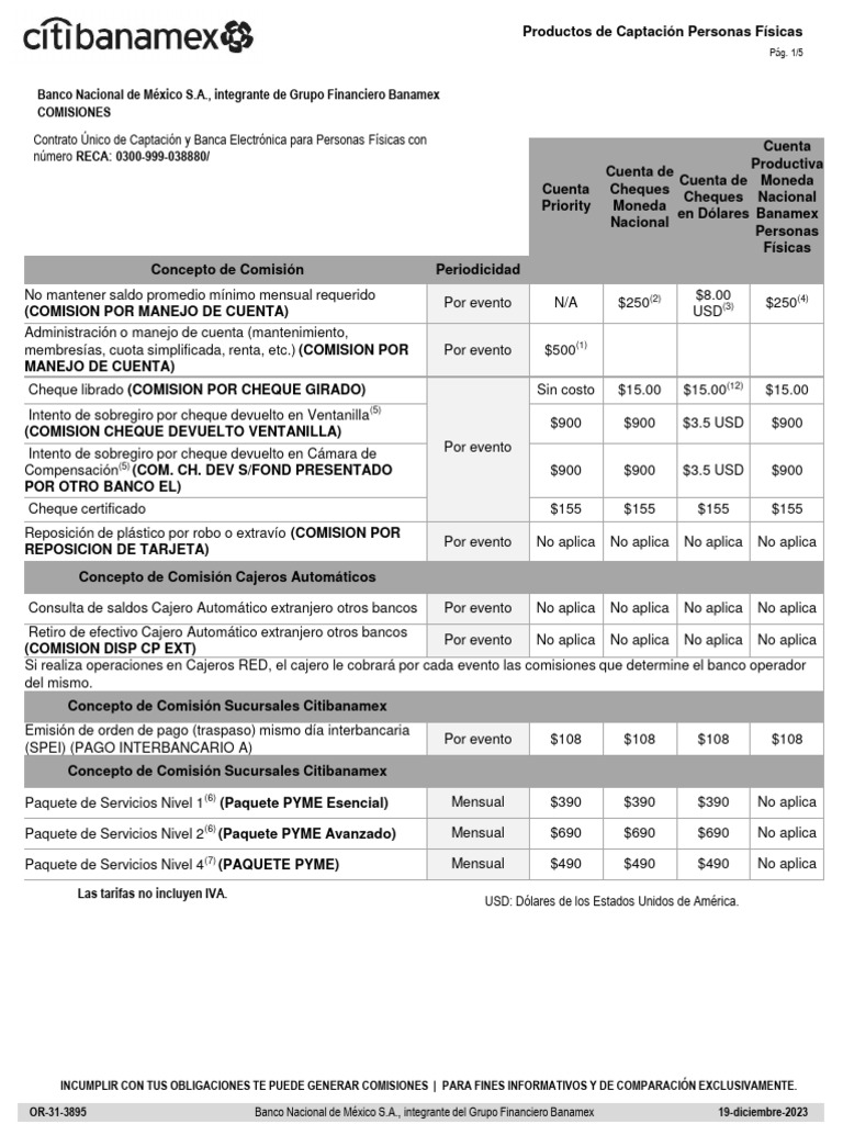 Comisiones MiCuenta | PDF