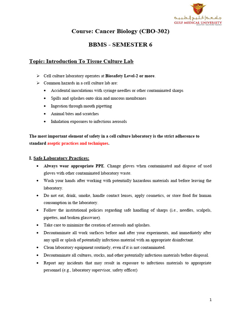 Introduction To Cell Culture Lab | PDF