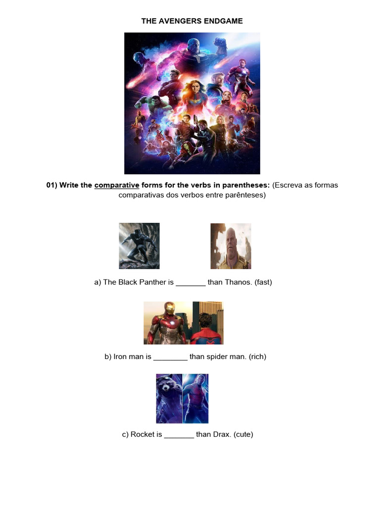 The Avengers Activity - Comparative and Superlative | PDF