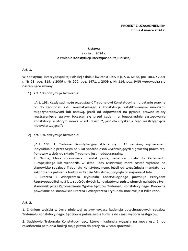 Ustawa Z 4-03-2024 o Zmianie Konstytucji Rzeczypospolitej Polskiej | PDF Ustawa Z 4-03-2024 o Zmianie Konstytucji Rzeczypospolitej Polskiej | PDF