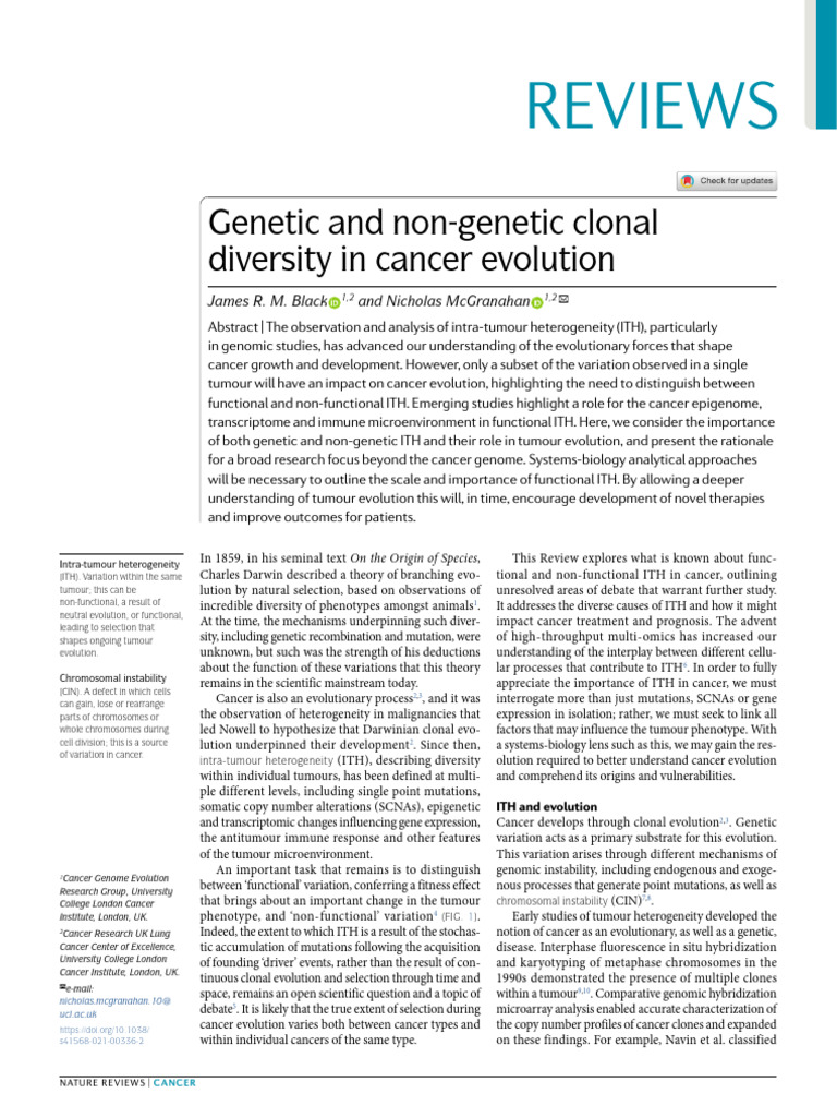 Clonal Diversity and Evolution in Cancer | Download Free PDF ...