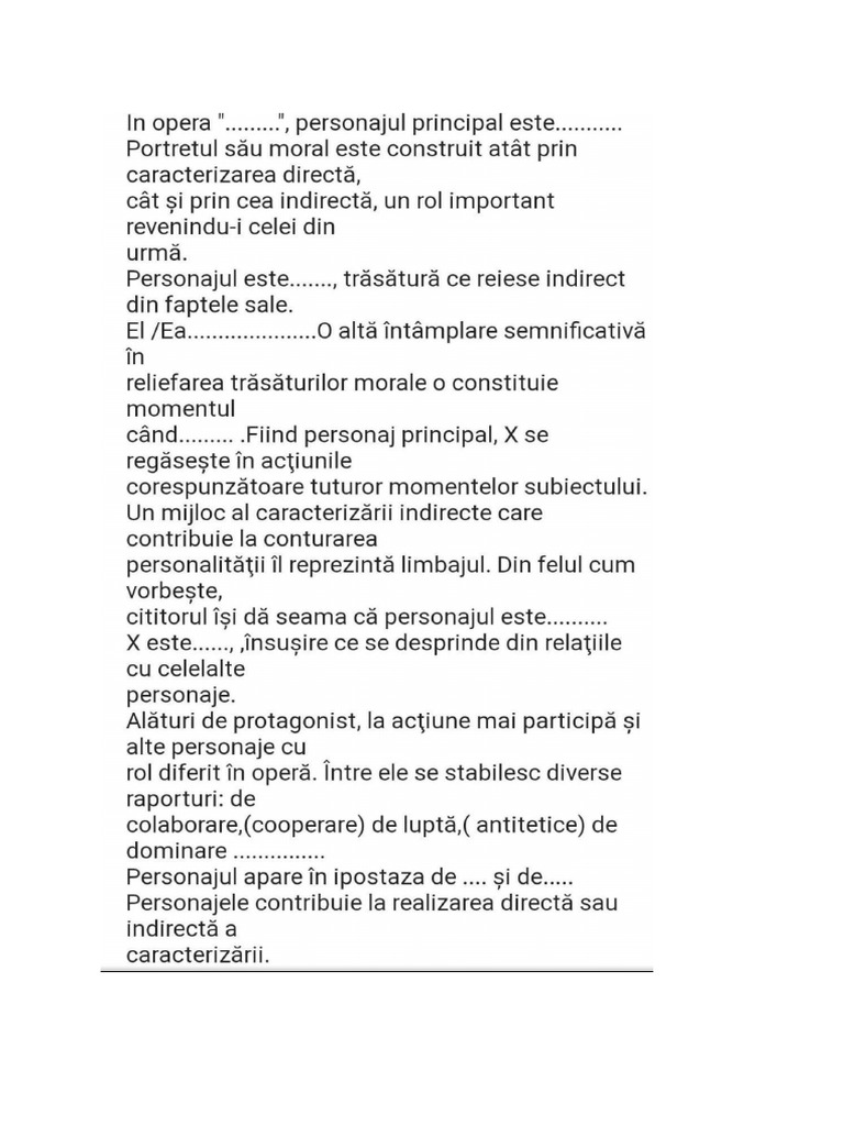 Caracterizarea Personajului | PDF
