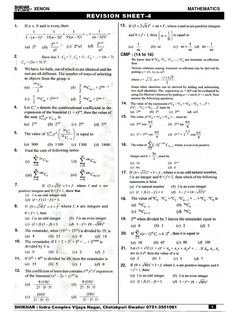 Revision-Sheet-4 - Xenon - (With Answer) | PDF