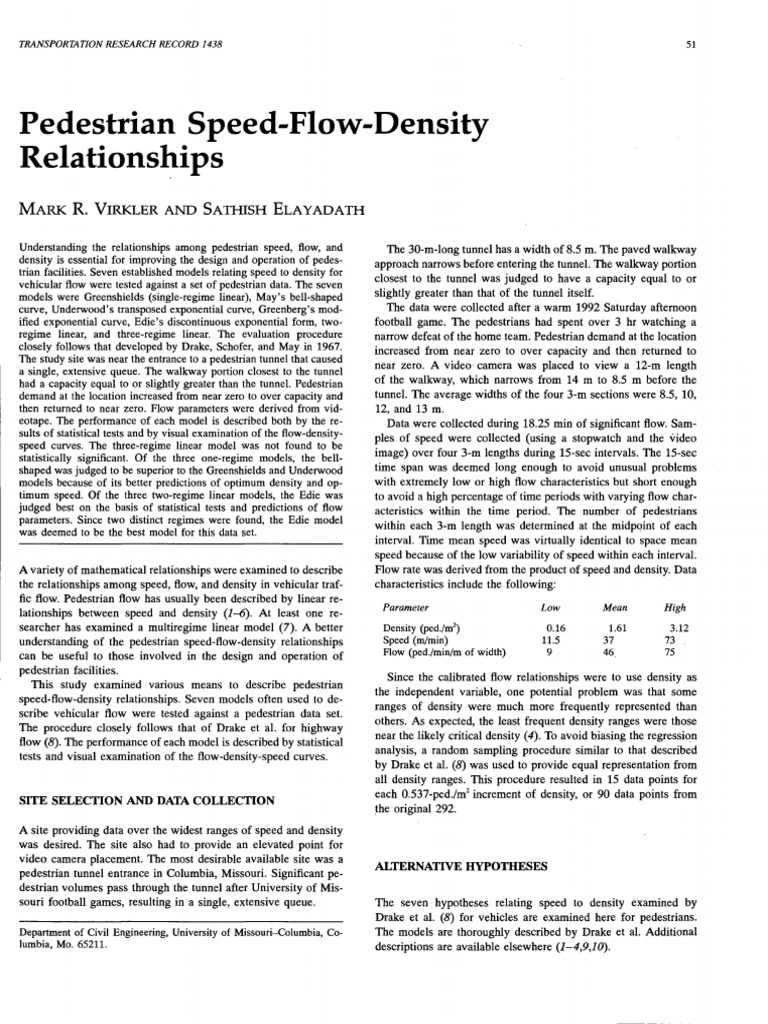 Pedestrian Speed-Flow-Density Relationships: Mark Virkler and Sathish ...